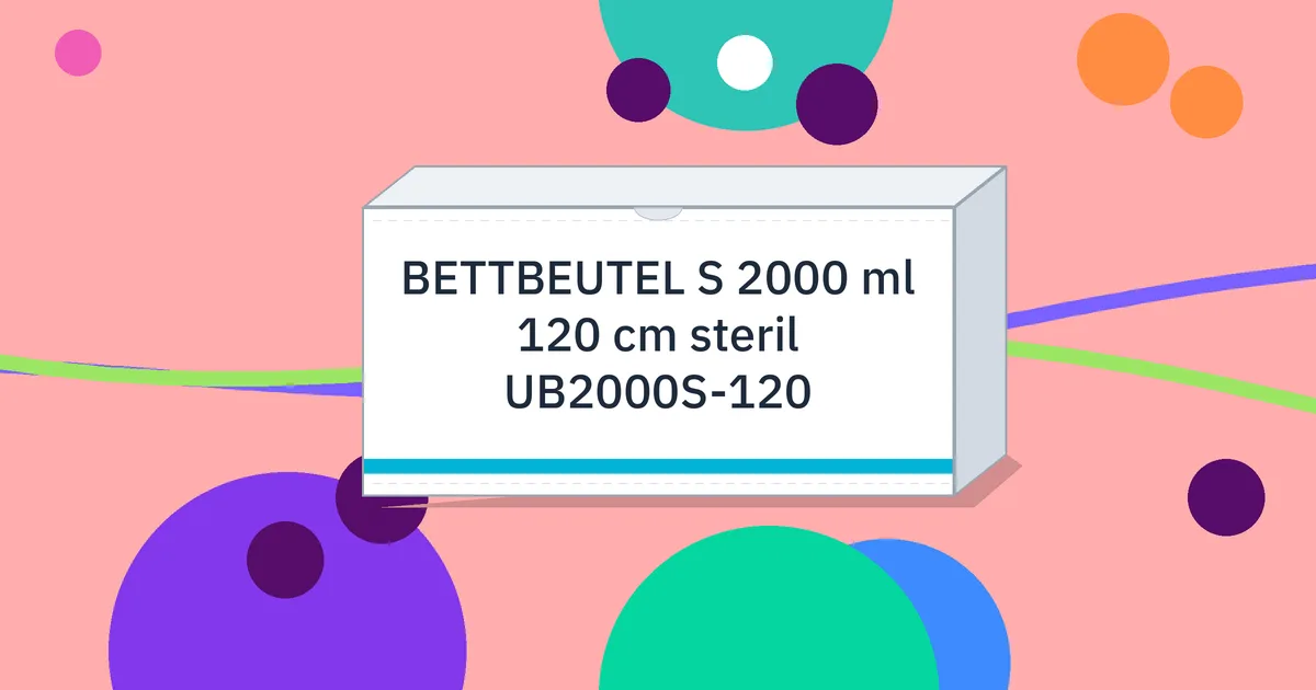 Symbolbild: Packung mit der Aufschrift BETTBEUTEL S 2000 ml 120 cm steril UB2000S-120 (PZN 18728133) – Verfügbarkeit und Bezug in Apotheken in Frankfurt am Main