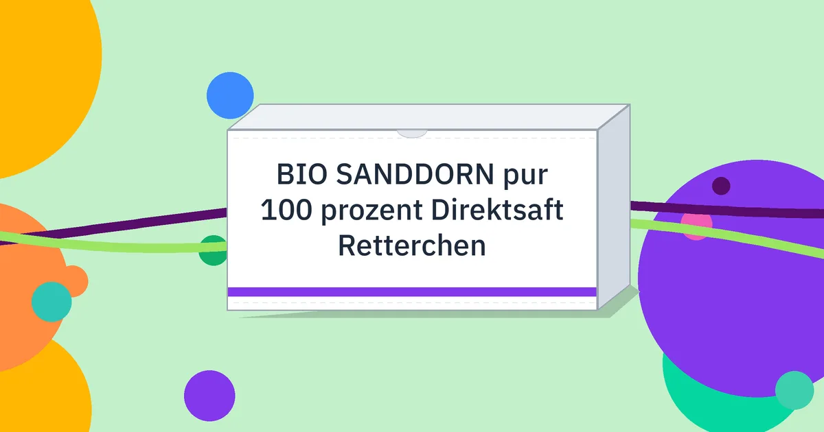 Symbolbild: Packung mit der Aufschrift BIO SANDDORN pur 100 prozent Direktsaft Retterchen (PZN 16735608) – Verfügbarkeit und Bezug in Apotheken in Frankfurt am Main