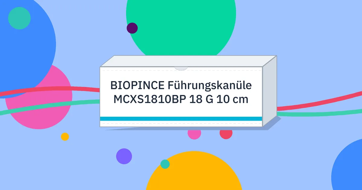 Symbolbild: Packung mit der Aufschrift BIOPINCE Führungskanüle MCXS1810BP 18 G 10 cm (PZN 16140849) – Verfügbarkeit und Bezug in Apotheken in Frankfurt am Main