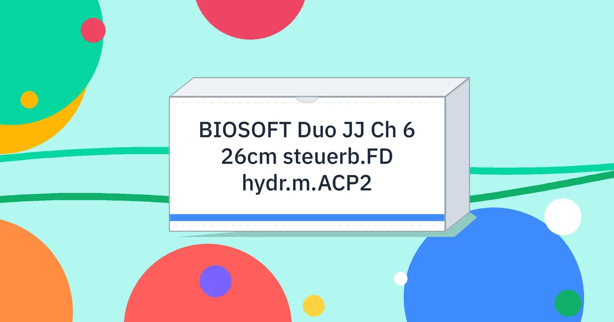 Symbolbild: Packung mit der Aufschrift BIOSOFT Duo JJ Ch 6 26cm steuerb.FD hydr.m.ACP2 (PZN 17509920) – Verfügbarkeit und Bezug in Apotheken in Frankfurt am Main