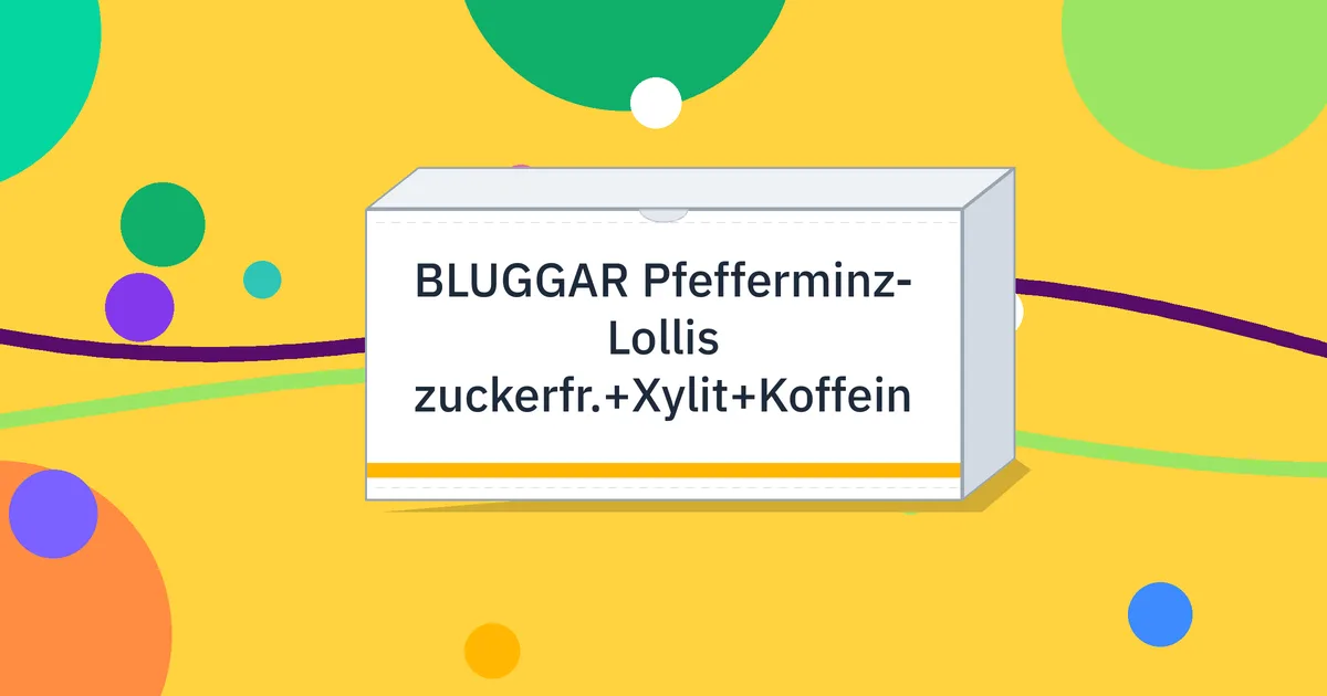 Symbolbild: Packung mit der Aufschrift BLUGGAR Pfefferminz-Lollis zuckerfr.+Xylit+Koffein (PZN 20690099) – Verfügbarkeit und Bezug in Apotheken in Frankfurt am Main