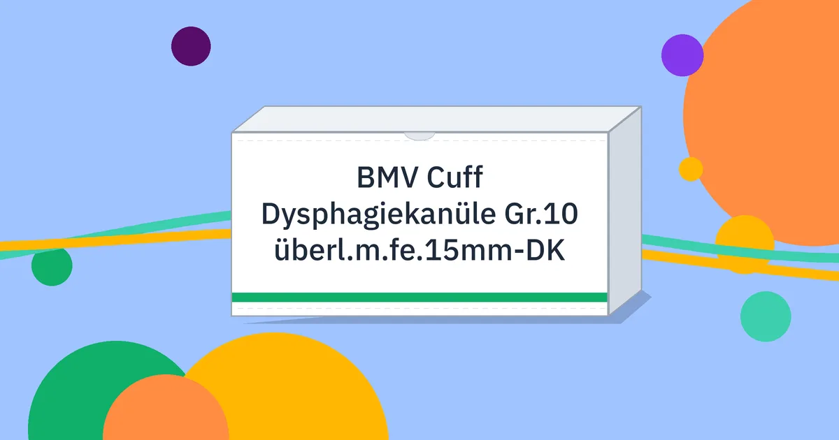 Symbolbild: Packung mit der Aufschrift BMV Cuff Dysphagiekanüle Gr.10 überl.m.fe.15mm-DK (PZN 18848512) – Verfügbarkeit und Bezug in Apotheken in Frankfurt am Main