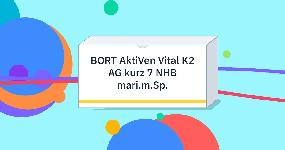 Symbolbild: Packung mit der Aufschrift BORT AktiVen Vital K2 AG kurz 7 NHB mari.m.Sp. (PZN 13733253) – Verfügbarkeit und Bezug in Apotheken in Frankfurt am Main