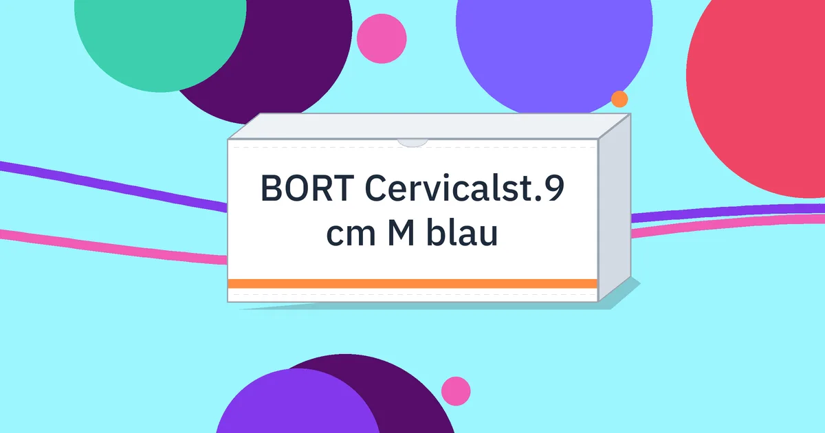 Symbolbild: Packung mit der Aufschrift BORT Cervicalst.9 cm M blau (PZN 02765830) – Verfügbarkeit und Bezug in Apotheken in Frankfurt am Main