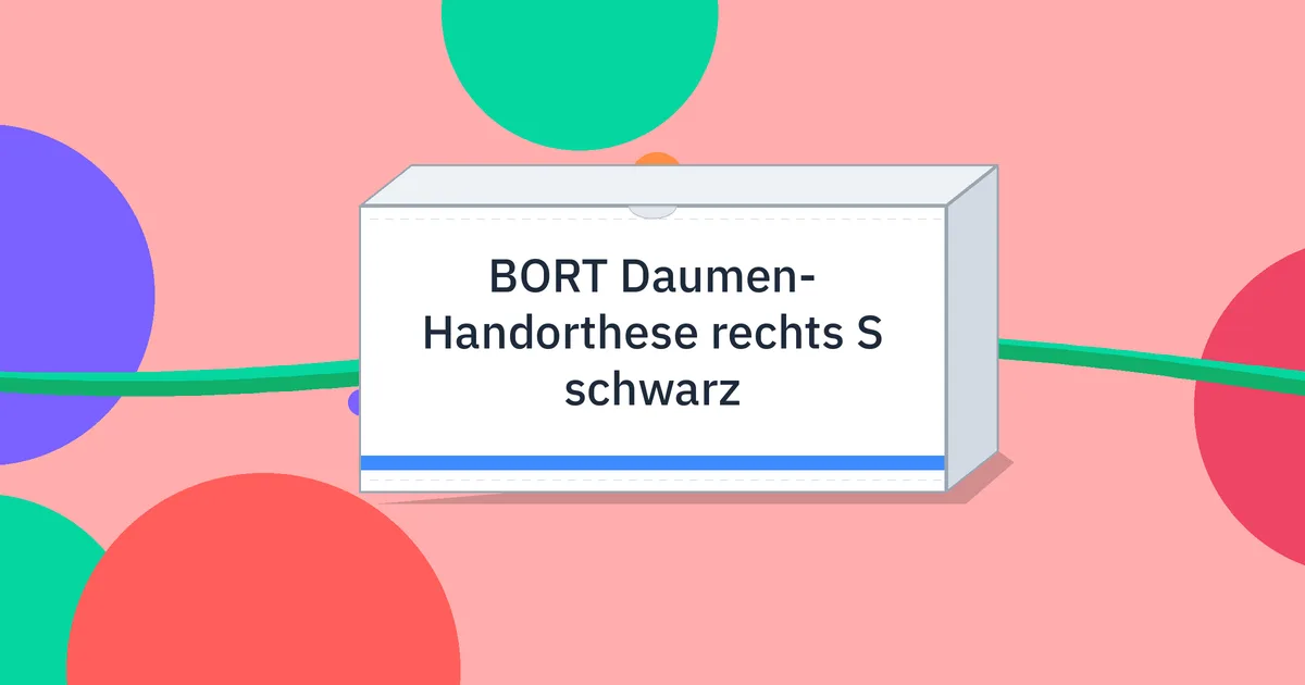 Symbolbild: Packung mit der Aufschrift BORT Daumen-Handorthese rechts S schwarz (PZN 04671300) – Verfügbarkeit und Bezug in Apotheken in Frankfurt am Main
