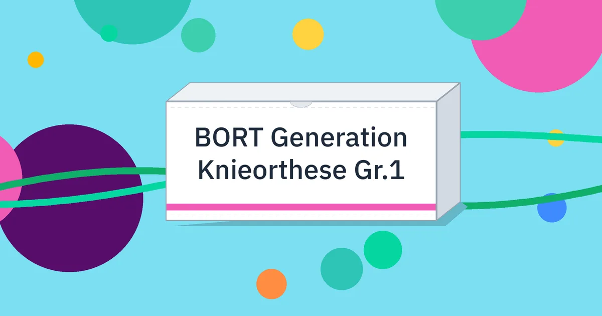 Symbolbild: Packung mit der Aufschrift BORT Generation Knieorthese Gr.1 (PZN 16843798) – Verfügbarkeit und Bezug in Apotheken in Frankfurt am Main
