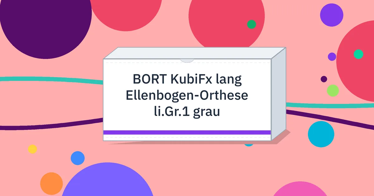 Symbolbild: Packung mit der Aufschrift BORT KubiFx lang Ellenbogen-Orthese li.Gr.1 grau (PZN 18658220) – Verfügbarkeit und Bezug in Apotheken in Frankfurt am Main