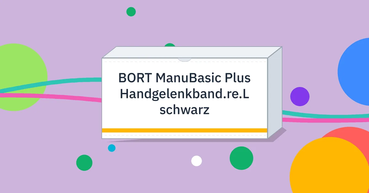 Symbolbild: Packung mit der Aufschrift BORT ManuBasic Plus Handgelenkband.re.L schwarz (PZN 12573439) – Verfügbarkeit und Bezug in Apotheken in Frankfurt am Main