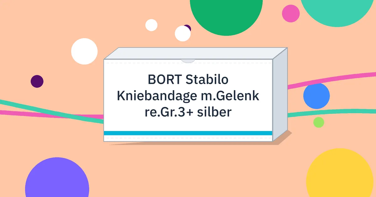Symbolbild: Packung mit der Aufschrift BORT Stabilo Kniebandage m.Gelenk re.Gr.3+ silber (PZN 16845774) – Verfügbarkeit und Bezug in Apotheken in Frankfurt am Main