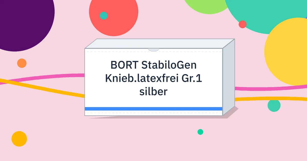 Symbolbild: Packung mit der Aufschrift BORT StabiloGen Knieb.latexfrei Gr.1 silber (PZN 16846294) – Verfügbarkeit und Bezug in Apotheken in Frankfurt am Main