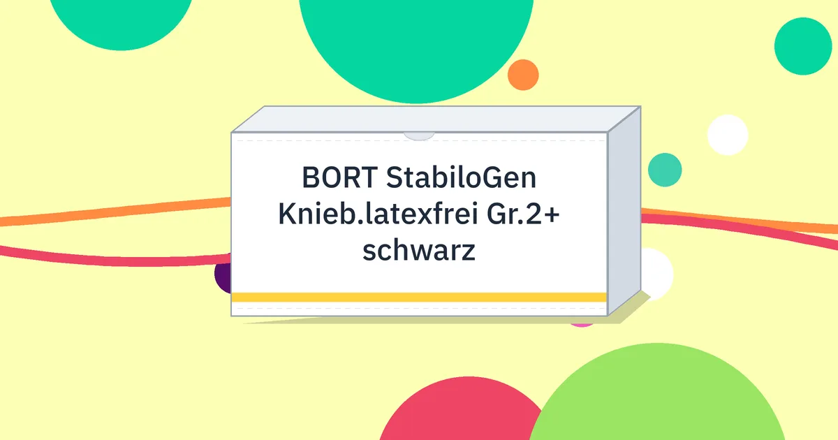 Symbolbild: Packung mit der Aufschrift BORT StabiloGen Knieb.latexfrei Gr.2+ schwarz (PZN 16846153) – Verfügbarkeit und Bezug in Apotheken in Frankfurt am Main