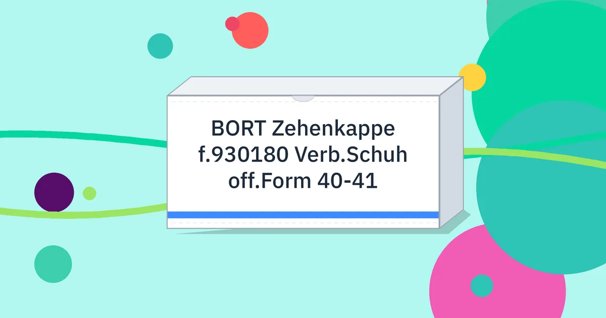 Symbolbild: Packung mit der Aufschrift BORT Zehenkappe f.930180 Verb.Schuh off.Form 40-41 (PZN 16847595) – Verfügbarkeit und Bezug in Apotheken in Frankfurt am Main