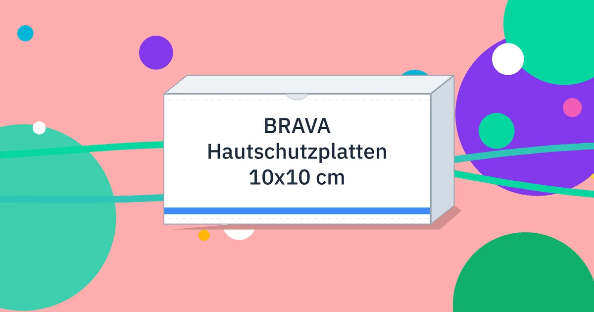 Symbolbild: Packung mit der Aufschrift BRAVA Hautschutzplatten 10x10 cm (PZN 15564197) – Verfügbarkeit und Bezug in Apotheken in Frankfurt am Main