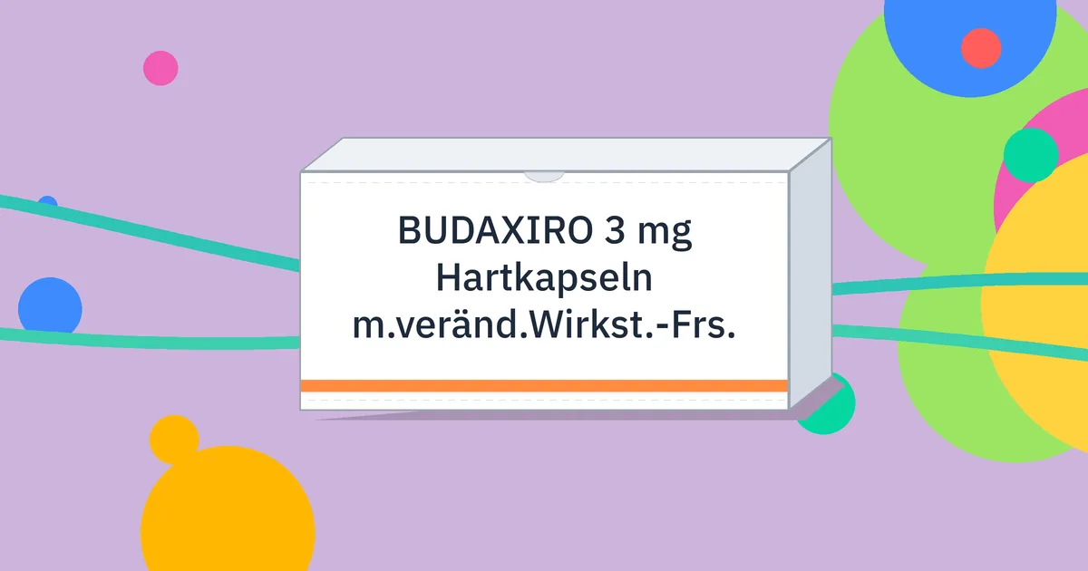 Symbolbild: Packung mit der Aufschrift BUDAXIRO 3 mg Hartkapseln m.veränd.Wirkst.-Frs. (PZN 19708693) – Verfügbarkeit und Bezug in Apotheken in Frankfurt am Main