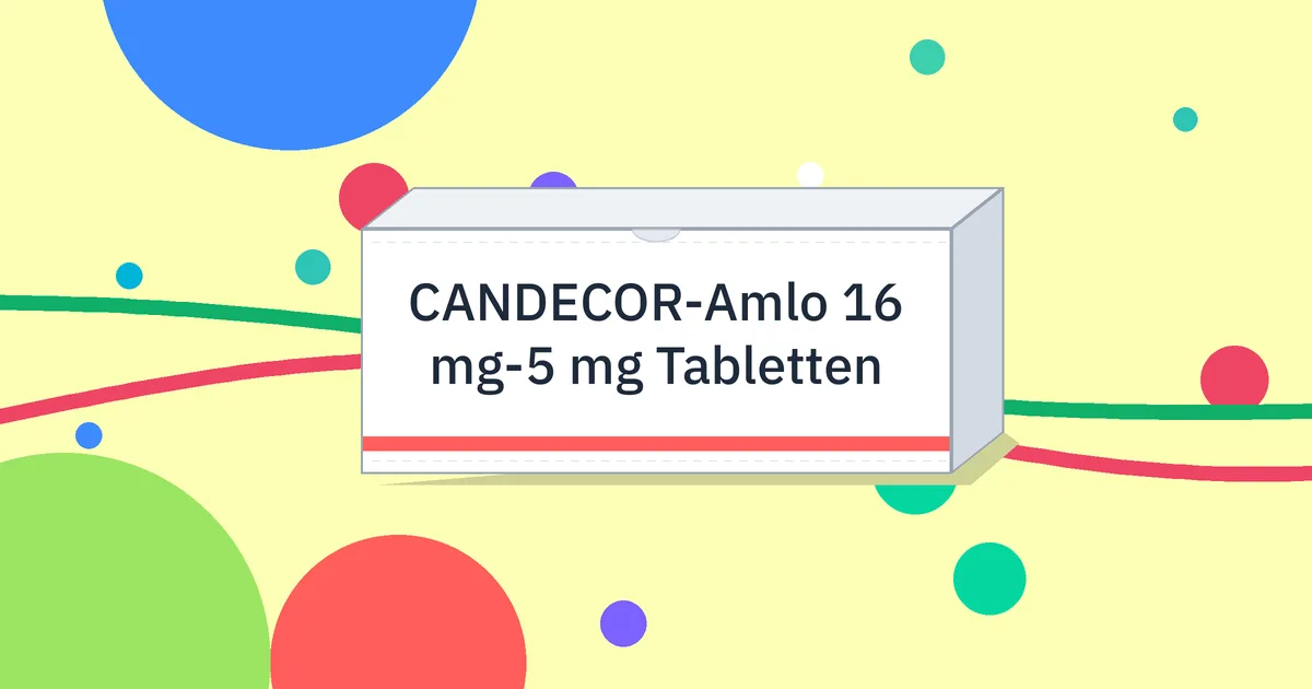 Symbolbild: Packung mit der Aufschrift CANDECOR-Amlo 16 mg-5 mg Tabletten (PZN 13502246) – Verfügbarkeit und Bezug in Apotheken in Frankfurt am Main