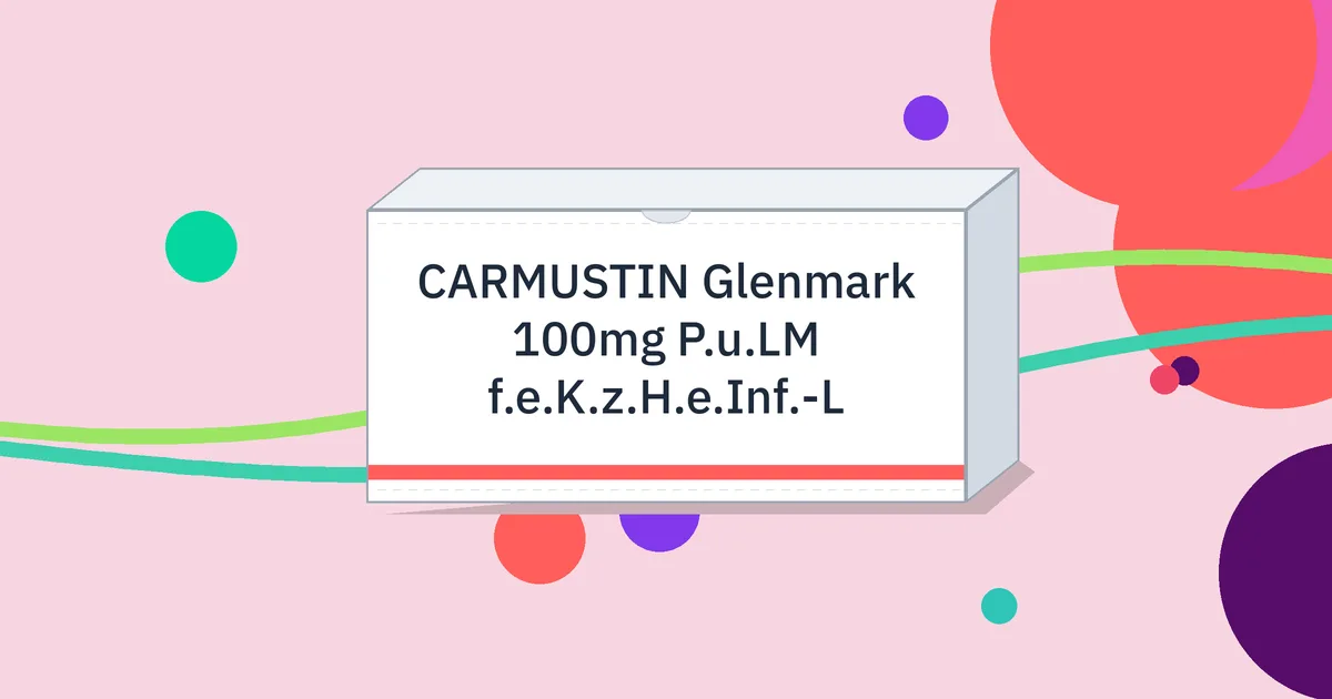Symbolbild: Packung mit der Aufschrift CARMUSTIN Glenmark 100mg P.u.LM f.e.K.z.H.e.Inf.-L (PZN 19340810) – Verfügbarkeit und Bezug in Apotheken in Frankfurt am Main