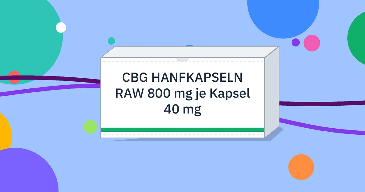 Symbolbild: Packung mit der Aufschrift CBG HANFKAPSELN RAW 800 mg je Kapsel 40 mg (PZN 15734541) – Verfügbarkeit und Bezug in Apotheken in Frankfurt am Main