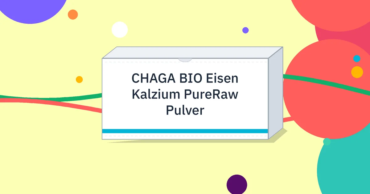 Symbolbild: Packung mit der Aufschrift CHAGA BIO Eisen Kalzium PureRaw Pulver (PZN 16805639) – Verfügbarkeit und Bezug in Apotheken in Frankfurt am Main