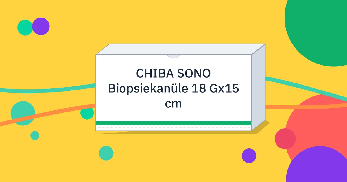 Symbolbild: Packung mit der Aufschrift CHIBA SONO Biopsiekanüle 18 Gx15 cm (PZN 03926407) – Verfügbarkeit und Bezug in Apotheken in Frankfurt am Main