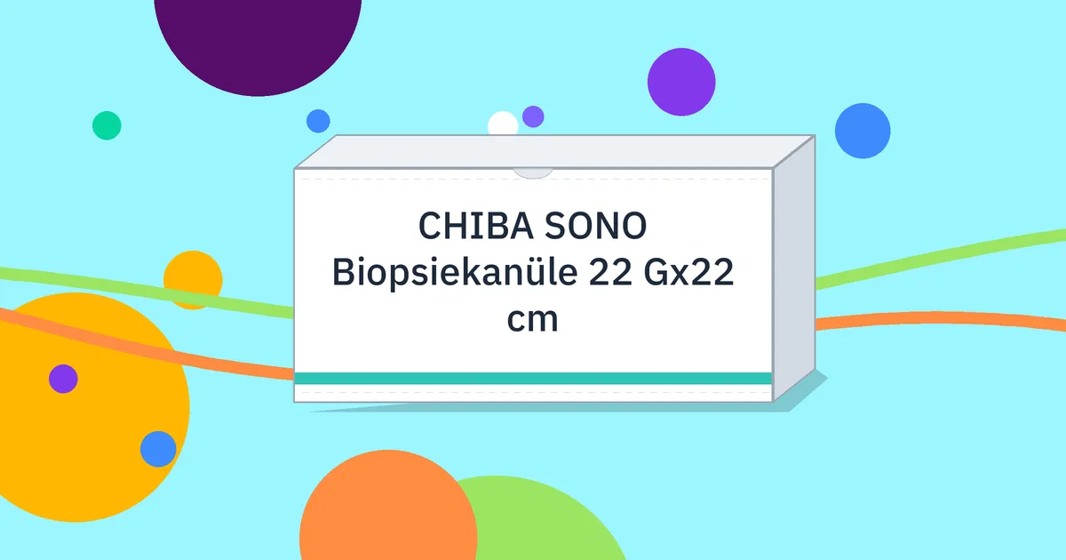 Symbolbild: Packung mit der Aufschrift CHIBA SONO Biopsiekanüle 22 Gx22 cm (PZN 03931377) – Verfügbarkeit und Bezug in Apotheken in Frankfurt am Main