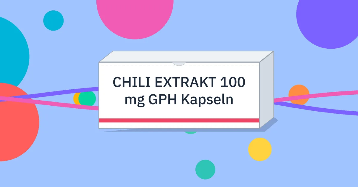 Symbolbild: Packung mit der Aufschrift CHILI EXTRAKT 100 mg GPH Kapseln (PZN 06832380) – Verfügbarkeit und Bezug in Apotheken in Frankfurt am Main