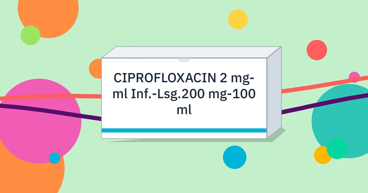 Symbolbild: Packung mit der Aufschrift CIPROFLOXACIN 2 mg-ml Inf.-Lsg.200 mg-100 ml (PZN 15378425) – Verfügbarkeit und Bezug in Apotheken in Frankfurt am Main