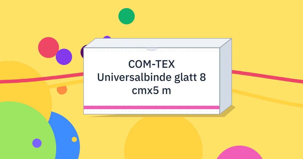 Symbolbild: Packung mit der Aufschrift COM-TEX Universalbinde glatt 8 cmx5 m (PZN 19143274) – Verfügbarkeit und Bezug in Apotheken in Frankfurt am Main