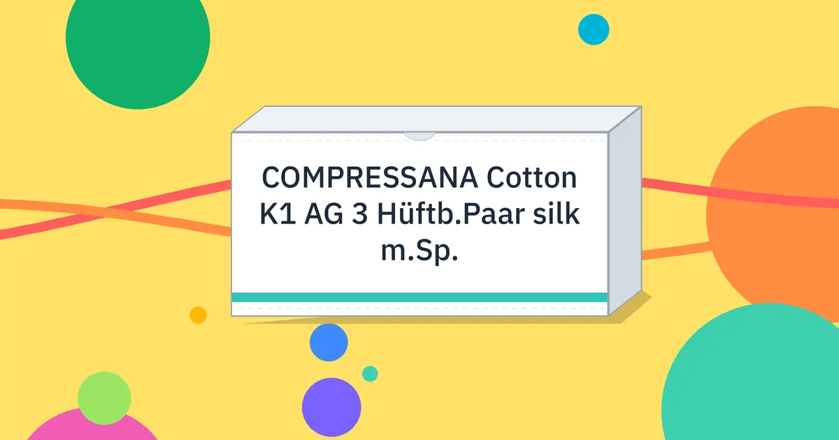Symbolbild: Packung mit der Aufschrift COMPRESSANA Cotton K1 AG 3 Hüftb.Paar silk m.Sp. (PZN 12980506) – Verfügbarkeit und Bezug in Apotheken in Frankfurt am Main