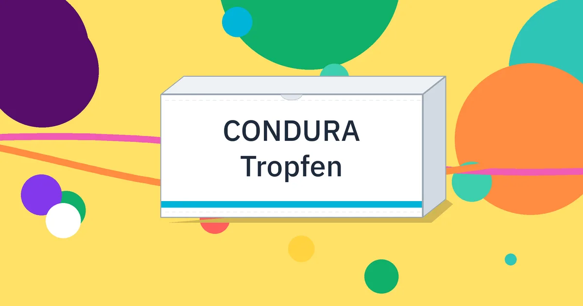 Symbolbild: Packung mit der Aufschrift CONDURA Tropfen (PZN 16396655) – Verfügbarkeit und Bezug in Apotheken in Frankfurt am Main