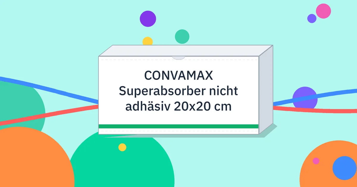 Symbolbild: Packung mit der Aufschrift CONVAMAX Superabsorber nicht adhäsiv 20x20 cm (PZN 18758861) – Verfügbarkeit und Bezug in Apotheken in Frankfurt am Main