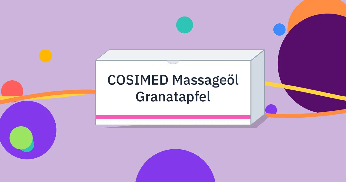 Symbolbild: Packung mit der Aufschrift COSIMED Massageöl Granatapfel (PZN 15746113) – Verfügbarkeit und Bezug in Apotheken in Frankfurt am Main