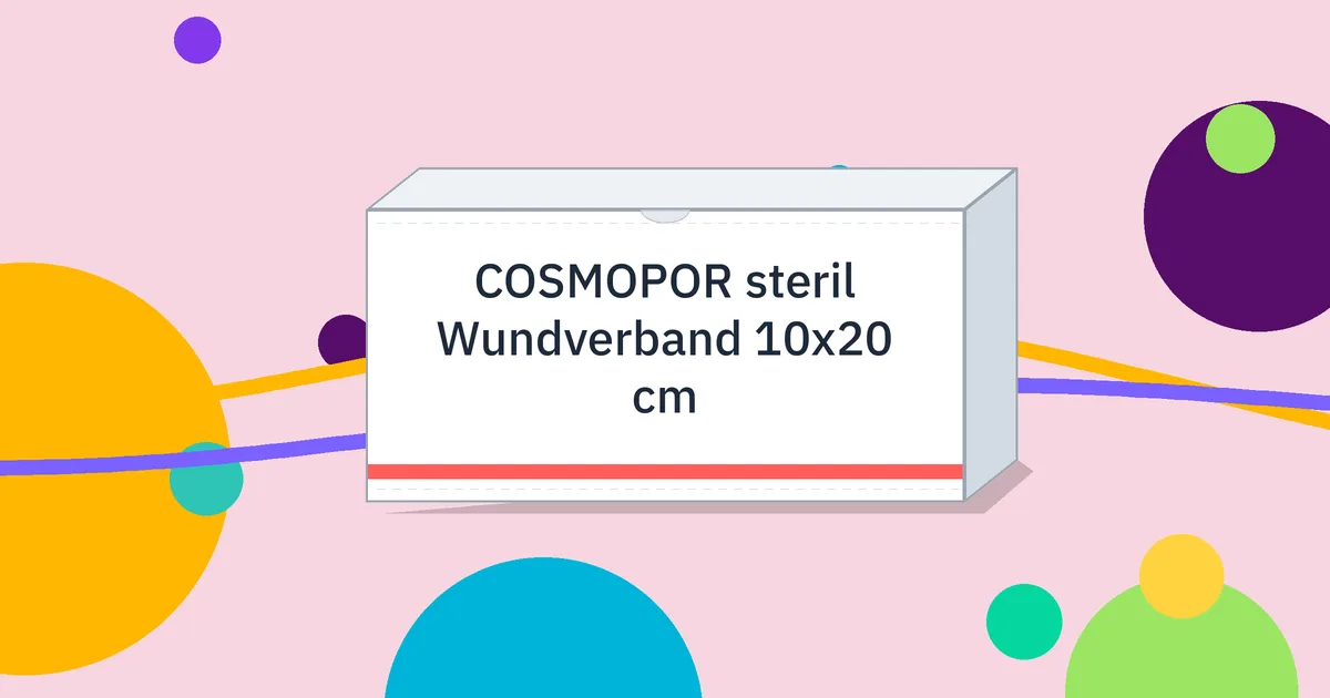 Symbolbild: Packung mit der Aufschrift COSMOPOR steril Wundverband 10x20 cm (PZN 18715389) – Verfügbarkeit und Bezug in Apotheken in Frankfurt am Main