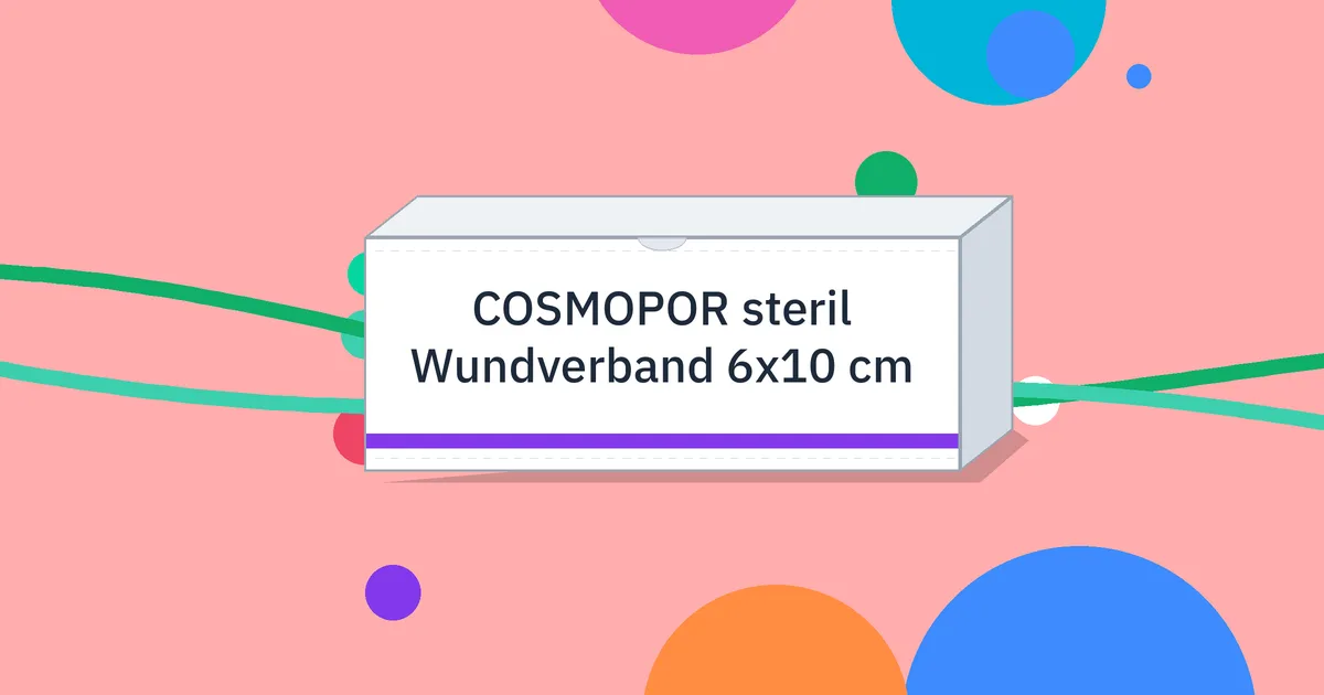 Symbolbild: Packung mit der Aufschrift COSMOPOR steril Wundverband 6x10 cm (PZN 19520185) – Verfügbarkeit und Bezug in Apotheken in Frankfurt am Main