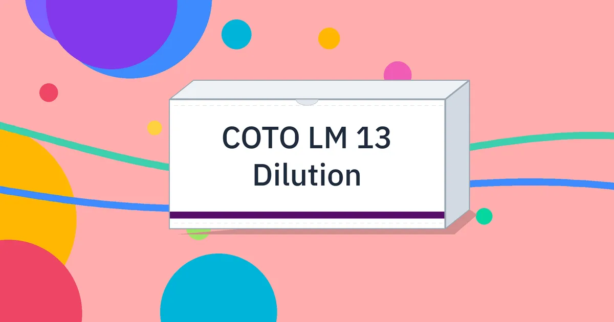 Symbolbild: Packung mit der Aufschrift COTO LM 13 Dilution (PZN 13455363) – Verfügbarkeit und Bezug in Apotheken in Frankfurt am Main