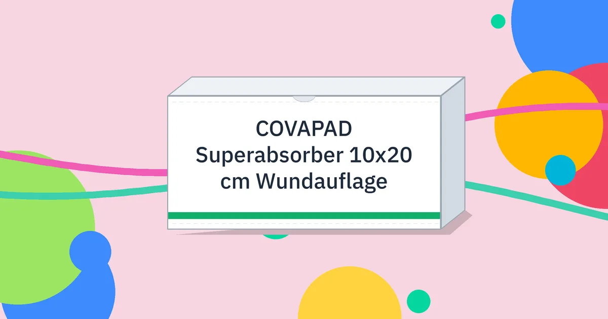 Symbolbild: Packung mit der Aufschrift COVAPAD Superabsorber 10x20 cm Wundauflage (PZN 20623424) – Verfügbarkeit und Bezug in Apotheken in Frankfurt am Main