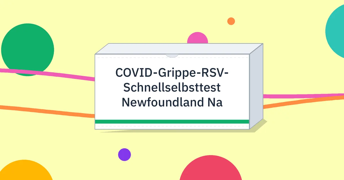 Symbolbild: Packung mit der Aufschrift COVID-Grippe-RSV-Schnellselbsttest Newfoundland Na (PZN 19158985) – Verfügbarkeit und Bezug in Apotheken in Frankfurt am Main