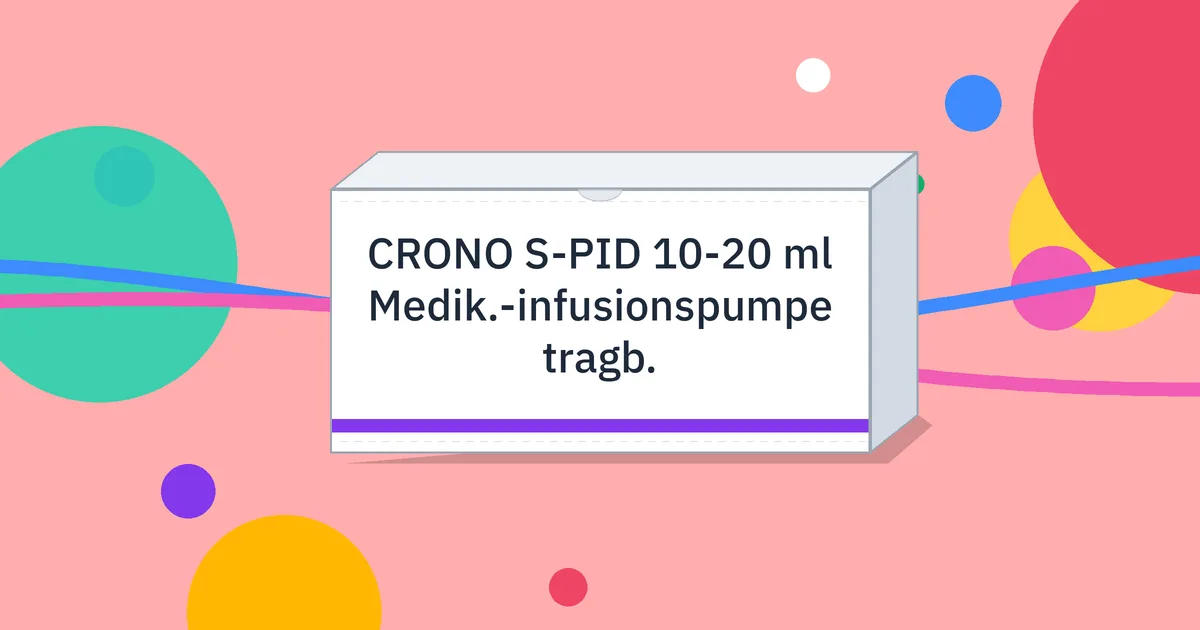Symbolbild: Packung mit der Aufschrift CRONO S-PID 10-20 ml Medik.-infusionspumpe tragb. (PZN 12726624) – Verfügbarkeit und Bezug in Apotheken in Frankfurt am Main