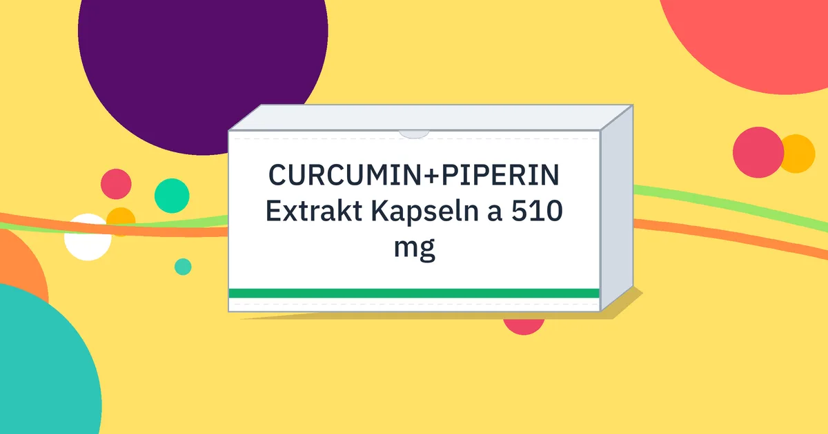 Symbolbild: Packung mit der Aufschrift CURCUMIN+PIPERIN Extrakt Kapseln a 510 mg (PZN 16837303) – Verfügbarkeit und Bezug in Apotheken in Frankfurt am Main
