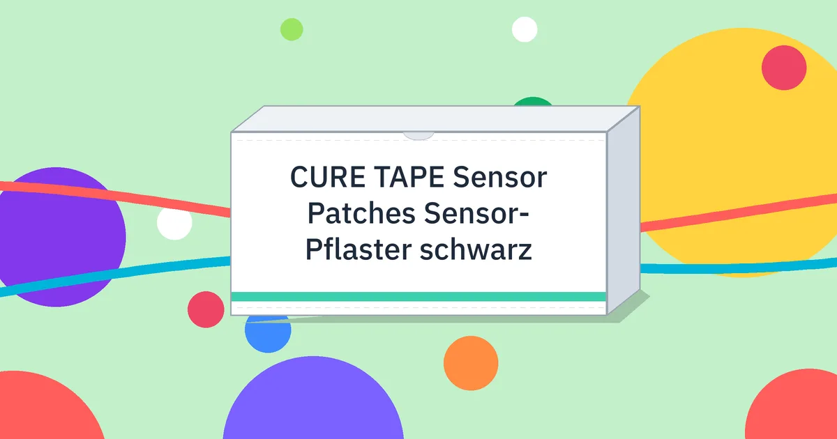 Symbolbild: Packung mit der Aufschrift CURE TAPE Sensor Patches Sensor-Pflaster schwarz (PZN 18885424) – Verfügbarkeit und Bezug in Apotheken in Frankfurt am Main
