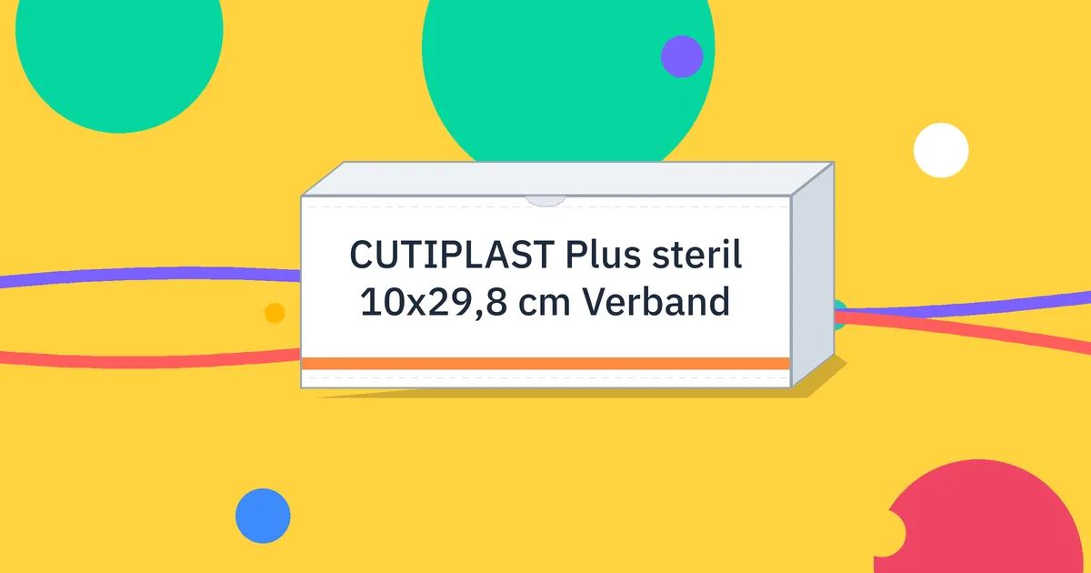 Symbolbild: Packung mit der Aufschrift CUTIPLAST Plus steril 10x29,8 cm Verband (PZN 10046196) – Verfügbarkeit und Bezug in Apotheken in Frankfurt am Main