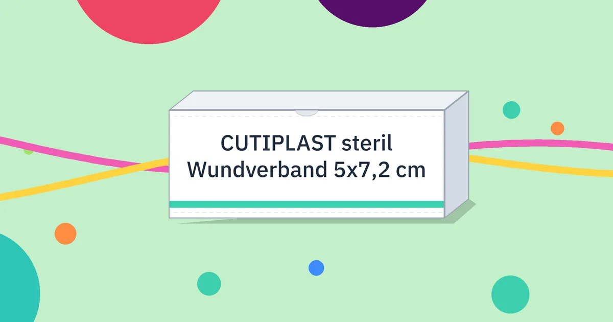 Symbolbild: Packung mit der Aufschrift CUTIPLAST steril Wundverband 5x7,2 cm (PZN 10391094) – Verfügbarkeit und Bezug in Apotheken in Frankfurt am Main