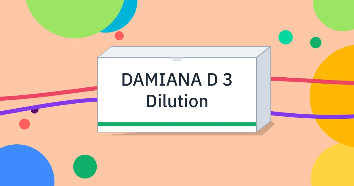 Symbolbild: Packung mit der Aufschrift DAMIANA D 3 Dilution (PZN 07166488) – Verfügbarkeit und Bezug in Apotheken in Frankfurt am Main