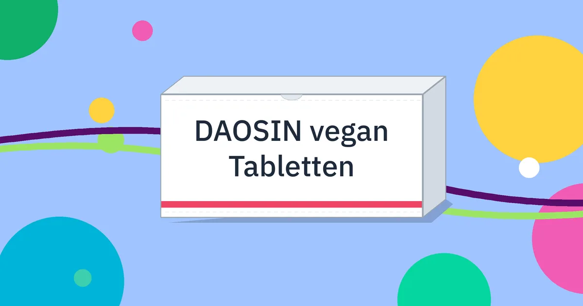 Symbolbild: Packung mit der Aufschrift DAOSIN vegan Tabletten (PZN 19627279) – Verfügbarkeit und Bezug in Apotheken in Frankfurt am Main