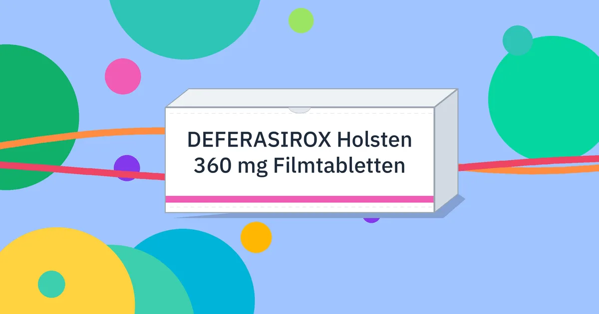 Symbolbild: Packung mit der Aufschrift DEFERASIROX Holsten 360 mg Filmtabletten (PZN 17825644) – Verfügbarkeit und Bezug in Apotheken in Frankfurt am Main