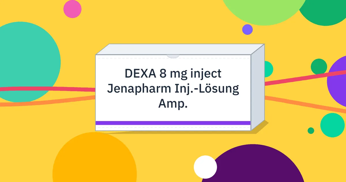 Symbolbild: Packung mit der Aufschrift DEXA 8 mg inject Jenapharm Inj.-Lösung Amp. (PZN 08704396) – Verfügbarkeit und Bezug in Apotheken in Frankfurt am Main