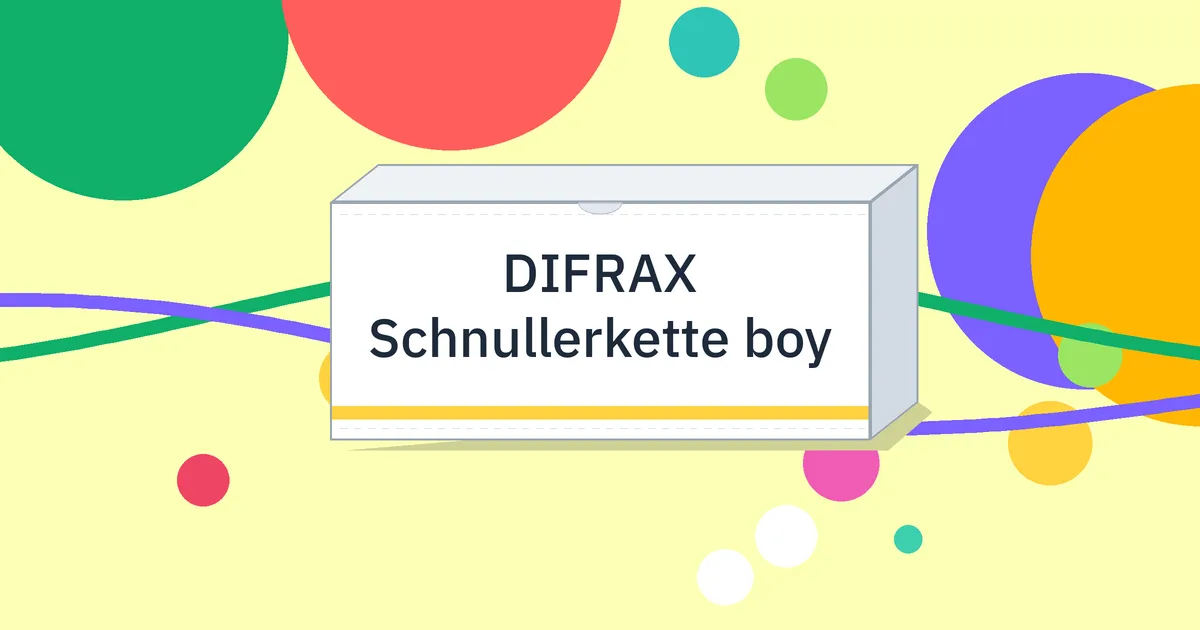 Symbolbild: Packung mit der Aufschrift DIFRAX Schnullerkette boy (PZN 12518831) – Verfügbarkeit und Bezug in Apotheken in Frankfurt am Main