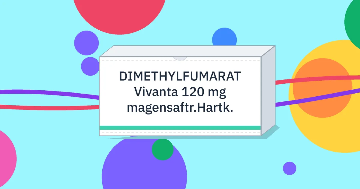 Symbolbild: Packung mit der Aufschrift DIMETHYLFUMARAT Vivanta 120 mg magensaftr.Hartk. (PZN 19679247) – Verfügbarkeit und Bezug in Apotheken in Frankfurt am Main