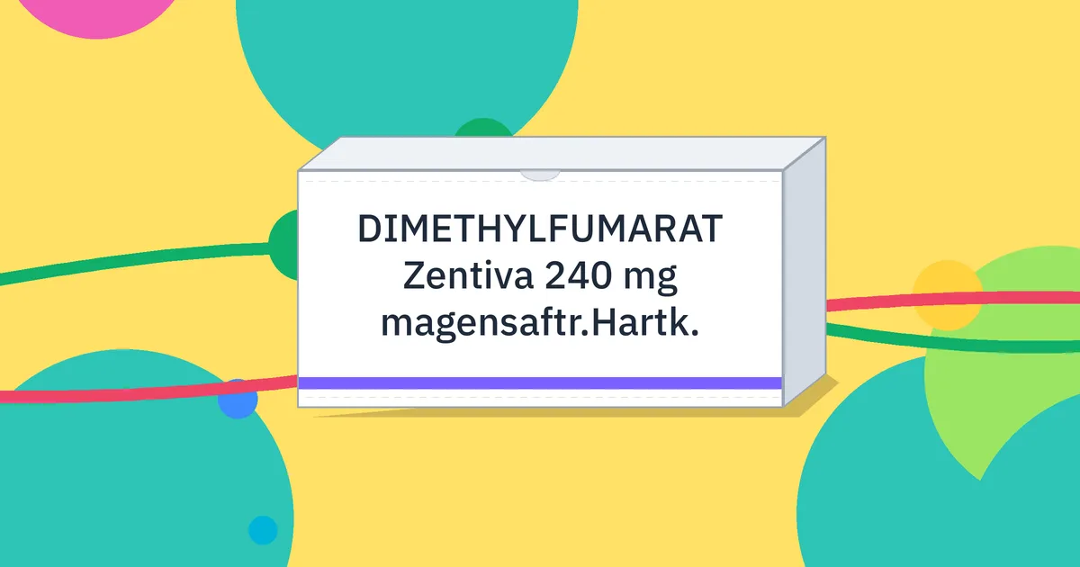 Symbolbild: Packung mit der Aufschrift DIMETHYLFUMARAT Zentiva 240 mg magensaftr.Hartk. (PZN 19454494) – Verfügbarkeit und Bezug in Apotheken in Frankfurt am Main
