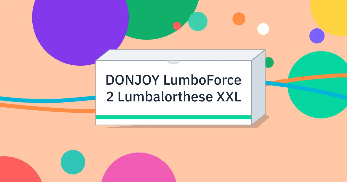 Symbolbild: Packung mit der Aufschrift DONJOY LumboForce 2 Lumbalorthese XXL (PZN 19377888) – Verfügbarkeit und Bezug in Apotheken in Frankfurt am Main