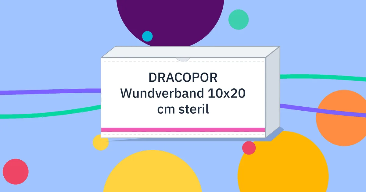 Symbolbild: Packung mit der Aufschrift DRACOPOR Wundverband 10x20 cm steril (PZN 12749128) – Verfügbarkeit und Bezug in Apotheken in Frankfurt am Main